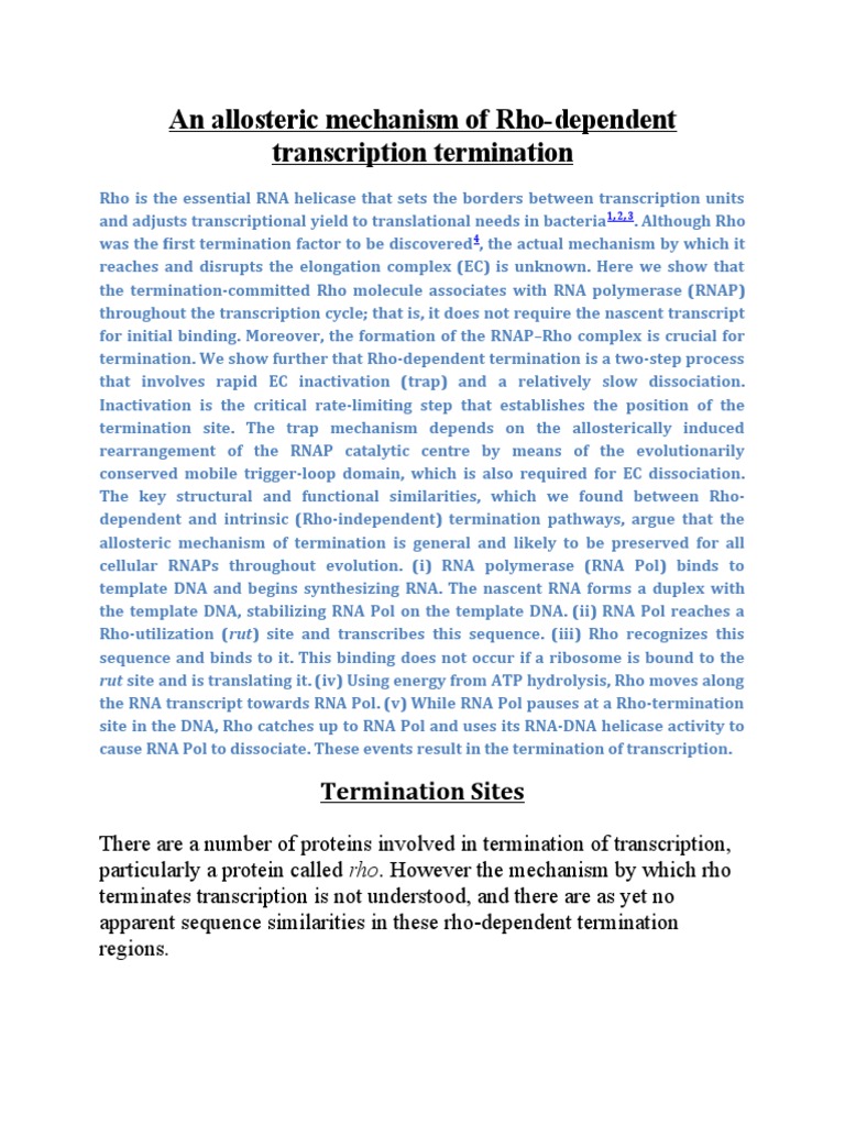 An Allosteric Mechanism of Rho | PDF | Molecular Biology | Macromolecules