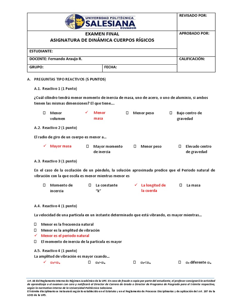 Ex Final DCR G3 Solución | PDF | Prueba (evaluación) | Masa