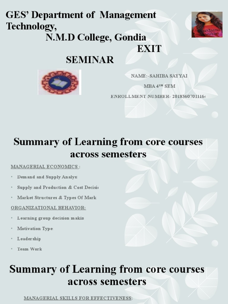 EXIT SEMINAR (Saba Sayyad) | PDF | Decision Making | Learning