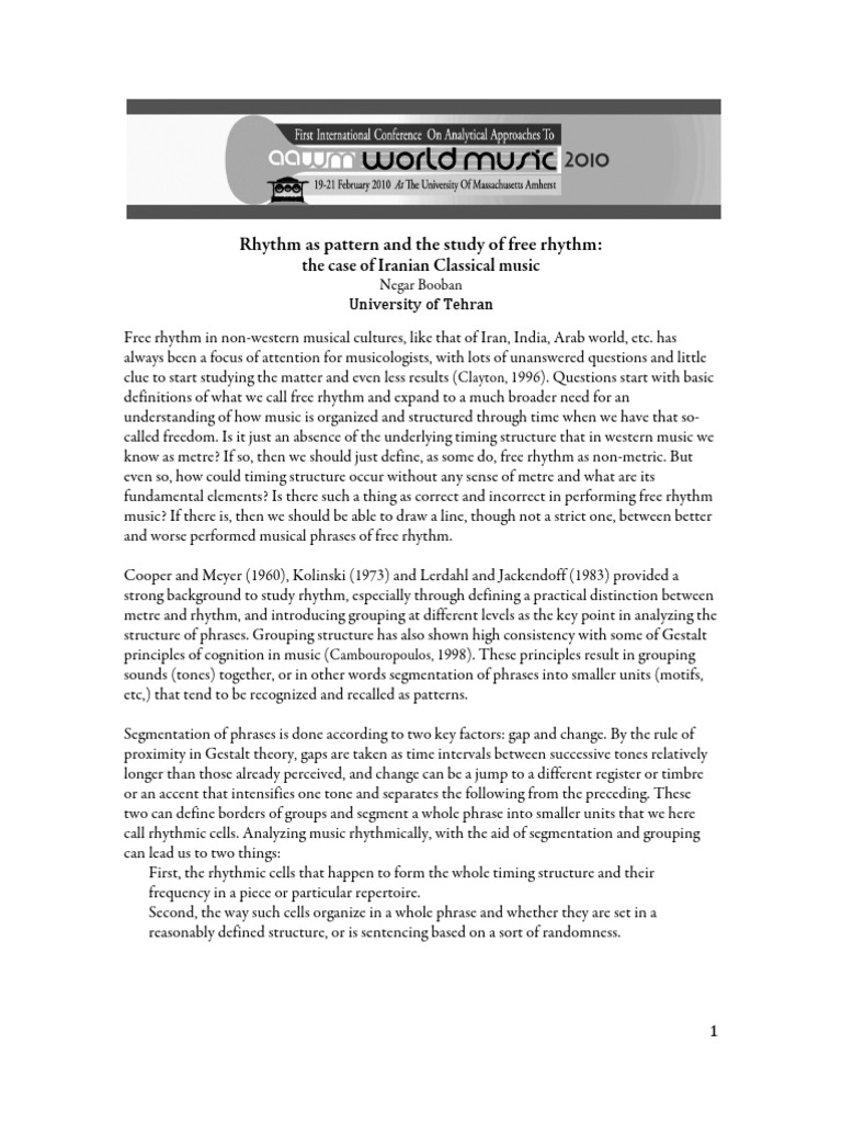 Rhythm As Pattern and The Study of Free Rhythm | PDF | Rhythm | Musicology