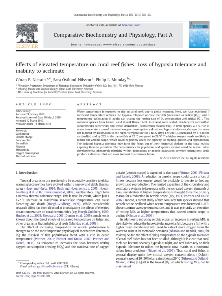 Comparative Biochemistry and Physiology, Part A: Göran E. Nilsson, Sara ...