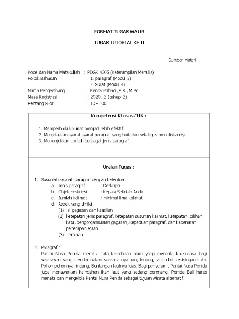 FORMAT TUGAS WAJIB TT2 Menulis 2022 | PDF