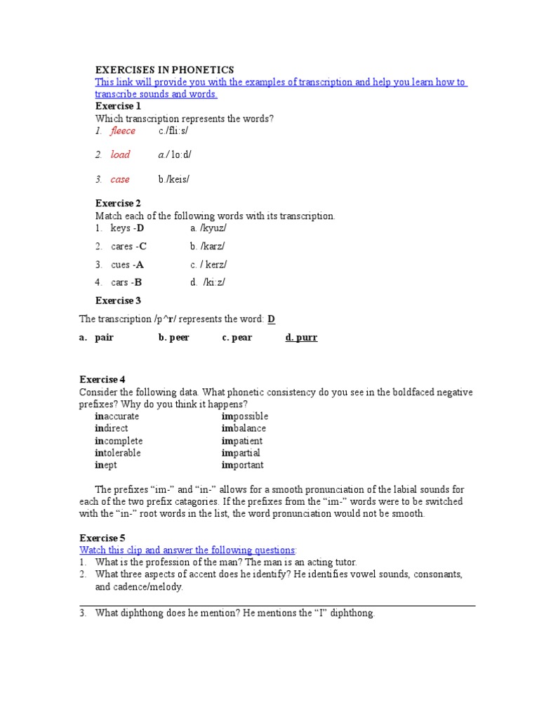 Phonetics Exercises for Learners | PDF | Accent (Sociolinguistics ...