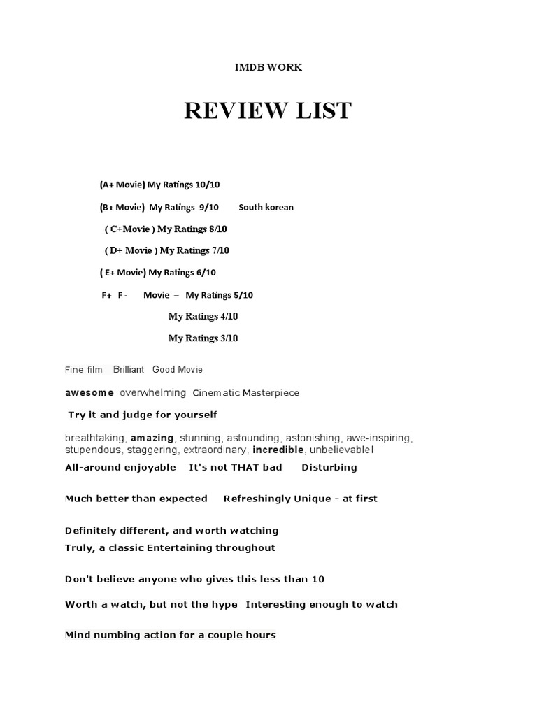 Review List: Imdb Work | PDF