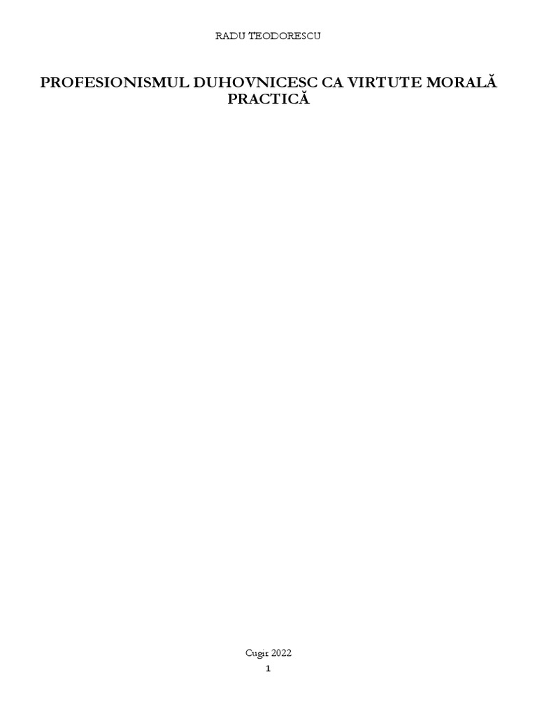 Profesionismul Duhovnicesc Ca Virtute Morală Practică | PDF
