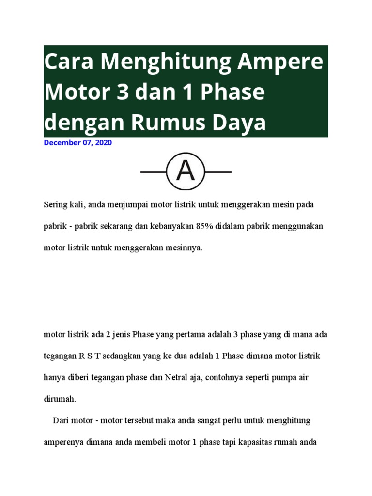 Cara Menghitung Ampere Motor 3 Dan 1 Phase Dengan Rumus Daya | PDF