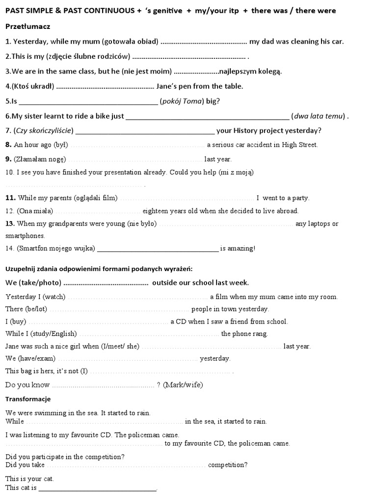 Exam Grammar Task 2 Past Simple + Past Continuos + 'S Genitive | PDF