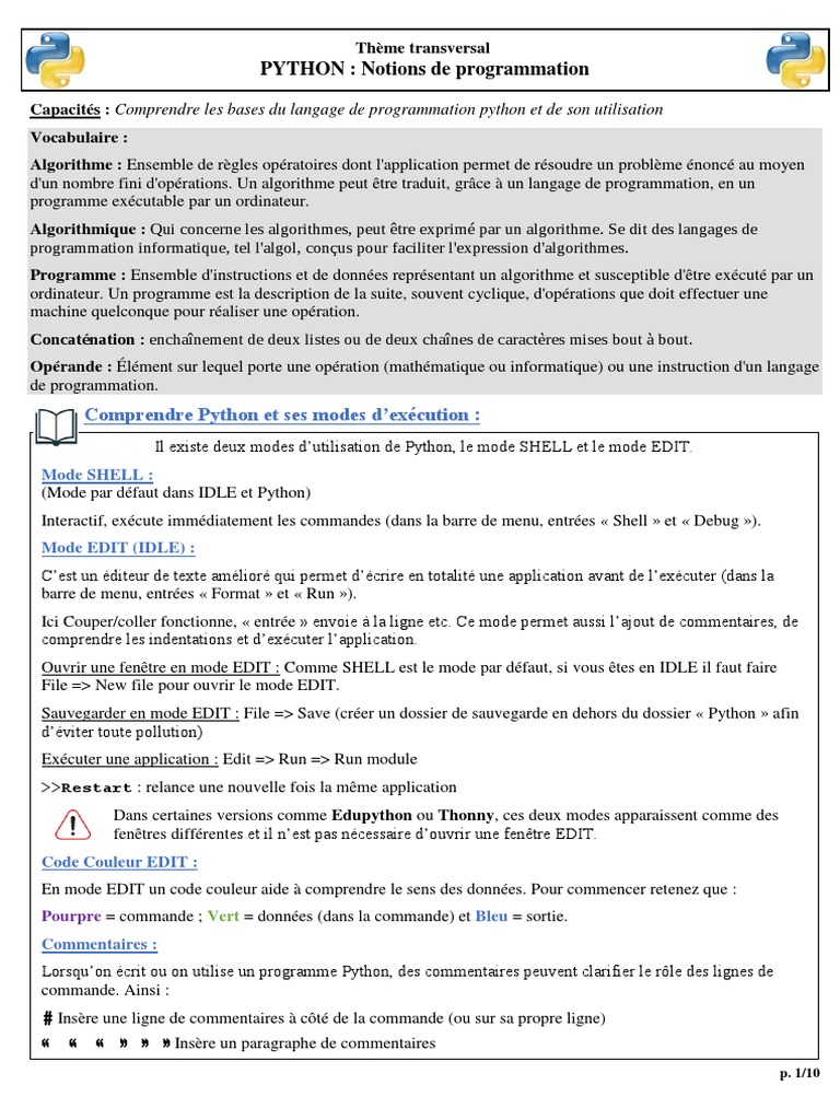 1 Cours Python | PDF | Structure de contrôle | Programmation informatique