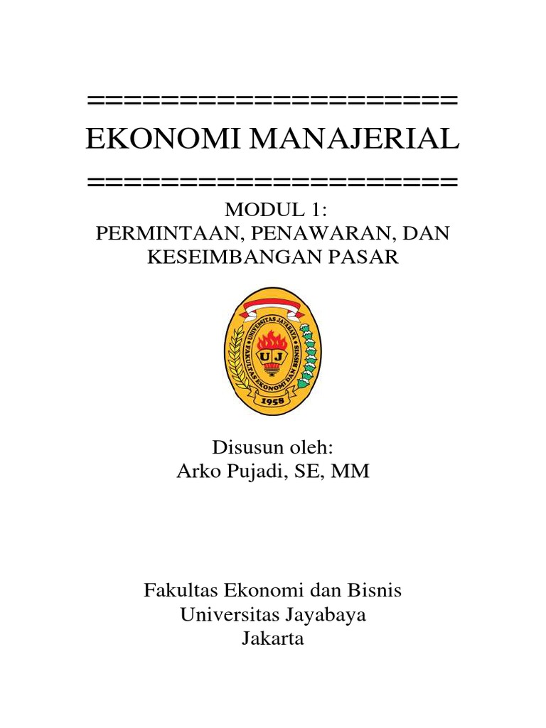 Ekonomi Manajerial - Modul 1 - Permintaan, Penawaran, Dan Keseimbangan Pasar | PDF