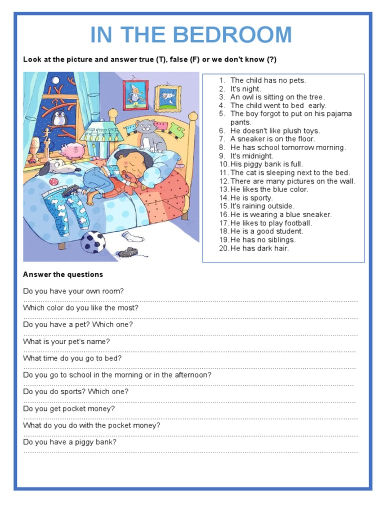 Bedroom Picture Comprehension Quiz | PDF