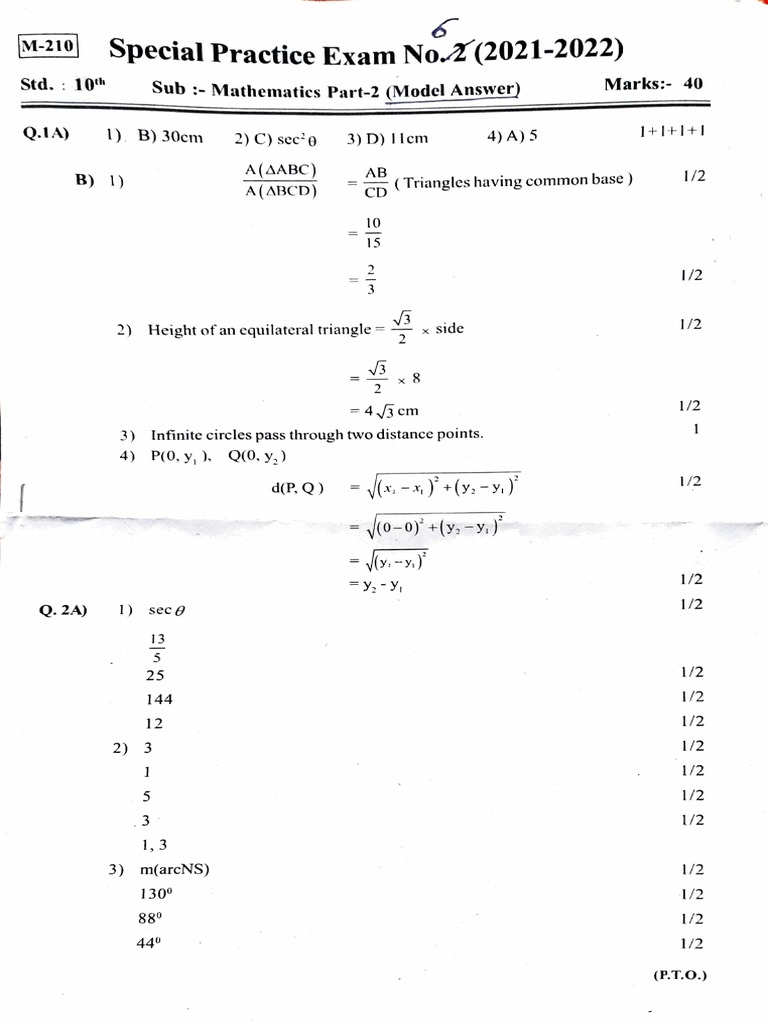 Maths 2 Model Answer Sheet-6 | PDF | Euclidean Geometry | Elementary ...