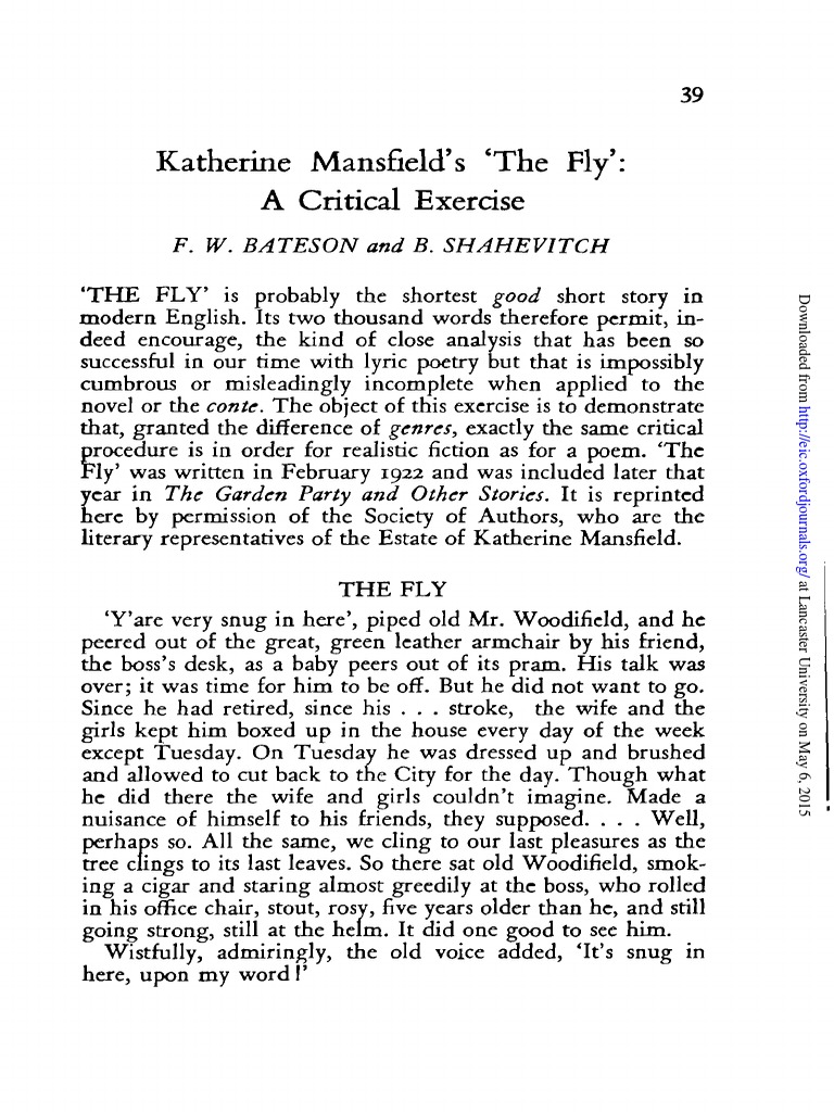 Katherine Mansfield's 'The Fly': A Critical Exercise: F. W. Bateson and ...