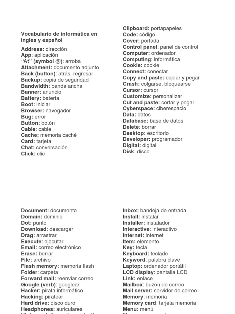 Vocabulario de Informática en Inglés y Español | PDF
