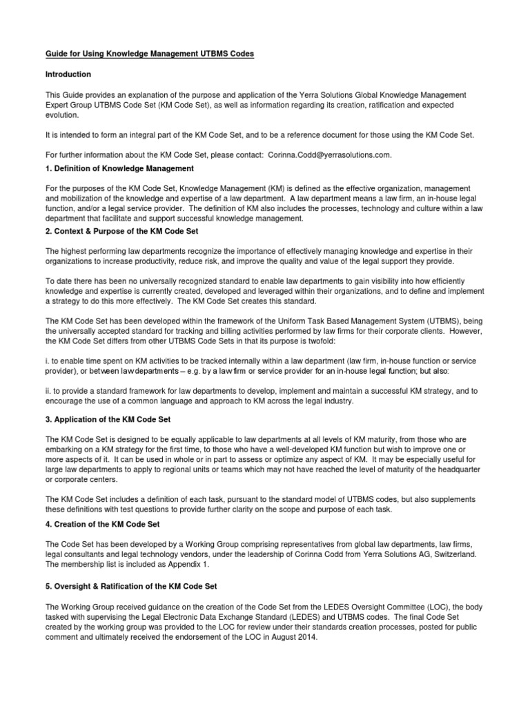 Yerra Solutions Global KM Expert Group KM UTBMS Code Set | PDF | Expert ...