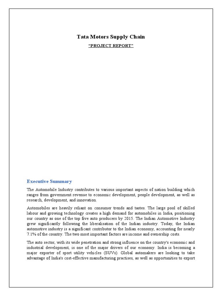 Tata Motors Supply Chain: "Project Report" | PDF