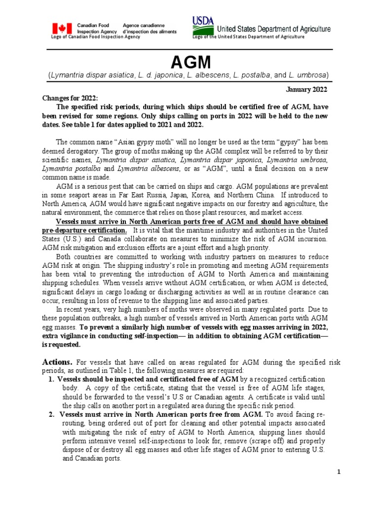Joint AGM Bulletin USDA CFIA | PDF | Ships | Port