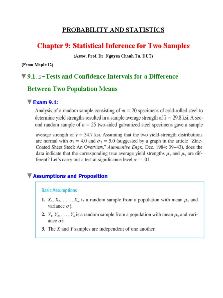 Chapter 9: Statistical Inference For Two Samples: Probability and Statistics | PDF | Confidence ...