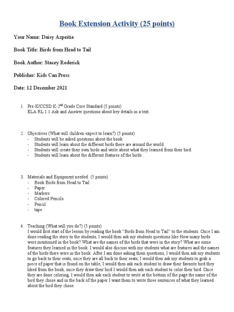 Ece 260 Informational Book Extension Activity | PDF