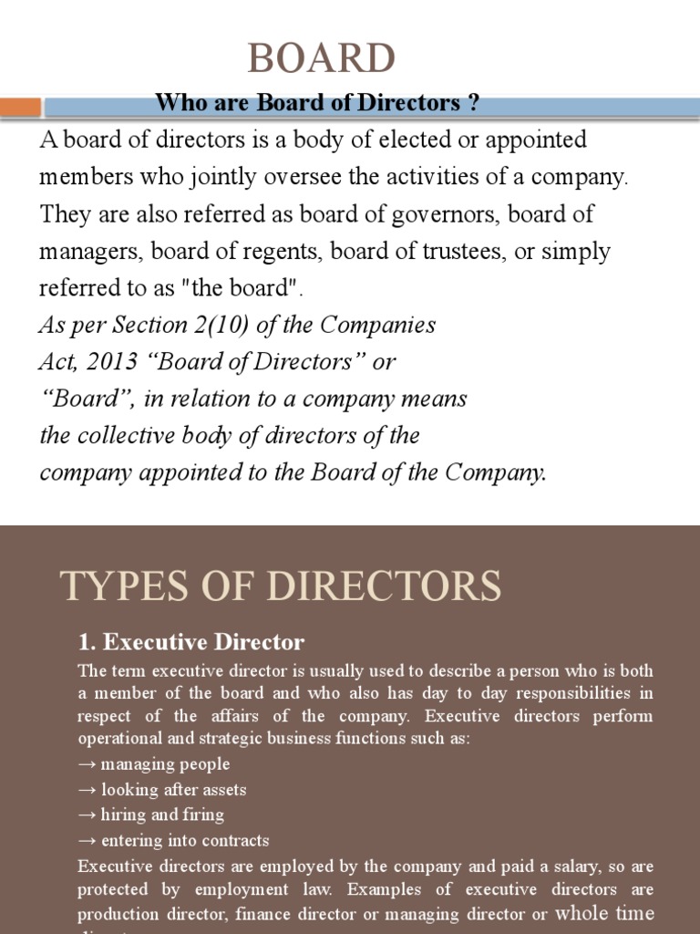 Types of Directors | PDF | Board Of Directors | Securities (Finance)