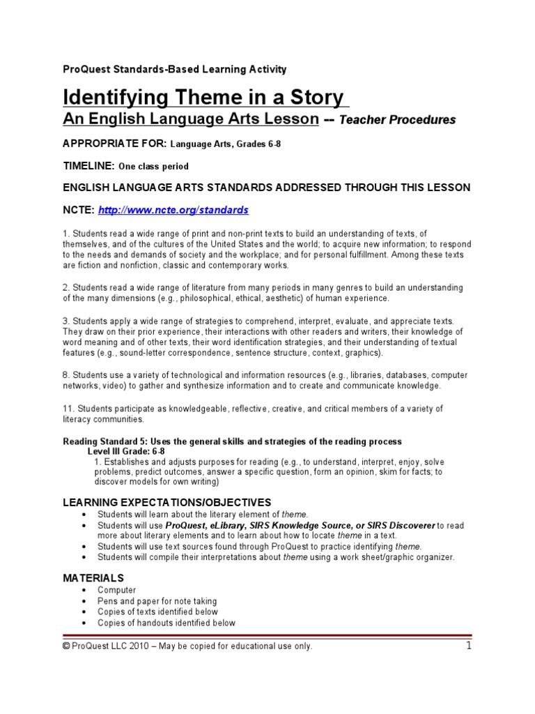 BCL SBLA Language Arts 6-8 Identifying The Me in A Story | PDF ...