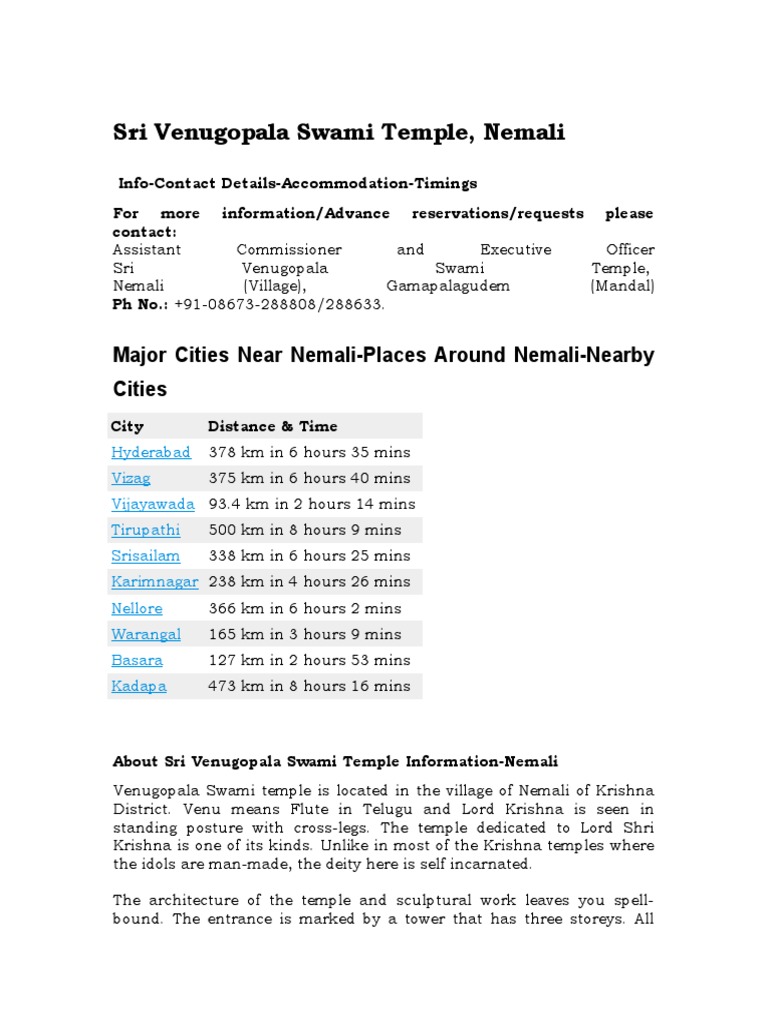 Sri Venugopala Swami Temple, Nemali | PDF | Krishna | Hinduism