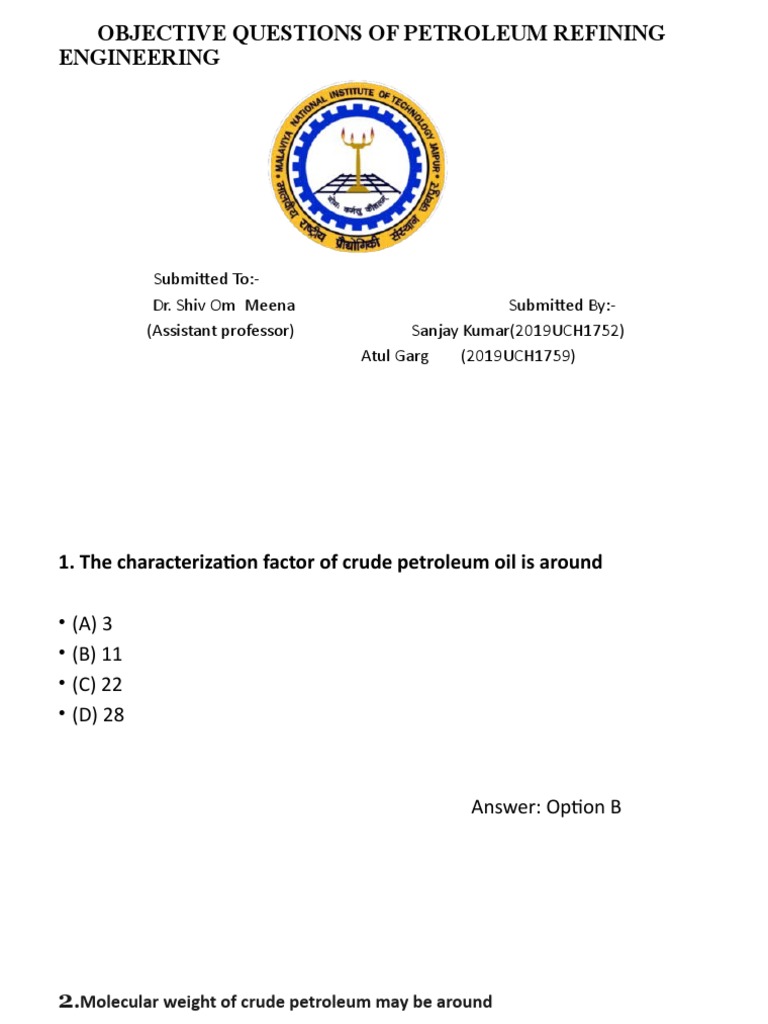 Objective Questions of Petroleum Refining Engineering | Download Free ...