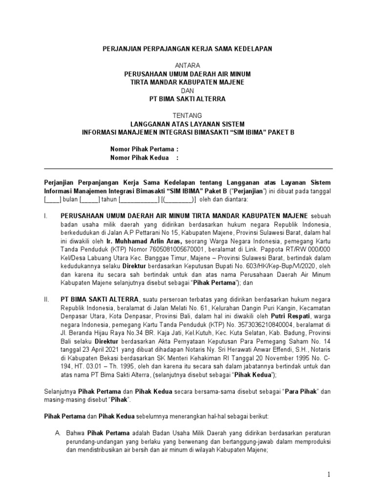 Contoh Draft PKS Perpanjangan KE 8 2022 | PDF