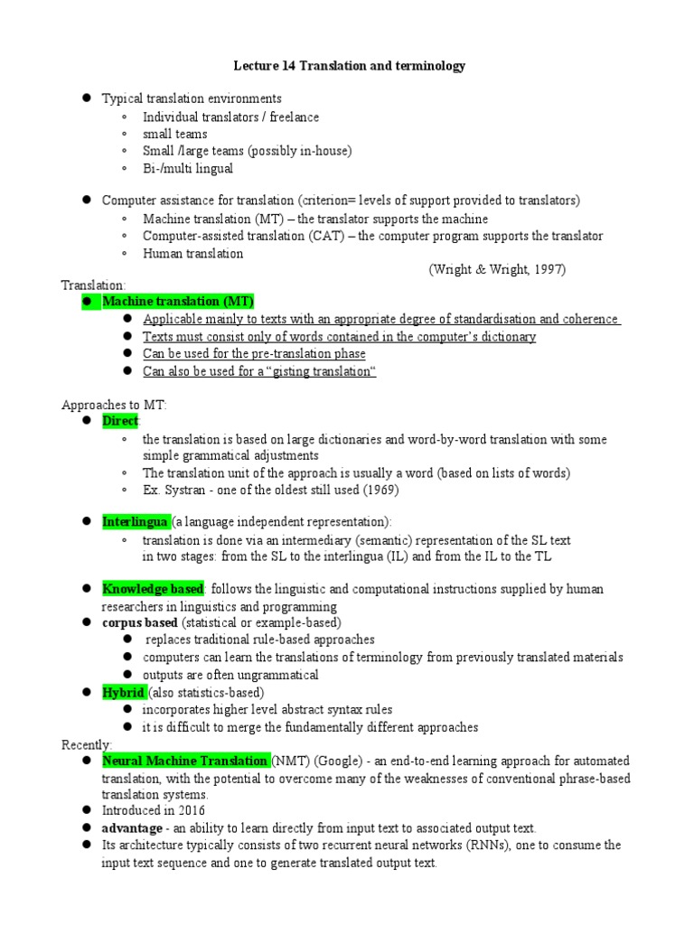 Lecture 13 Translation and Terminology Lecture Notes | PDF ...