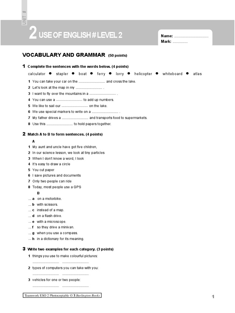 Use of English # Level 2: Vocabulary and Grammar | PDF | Linguistics