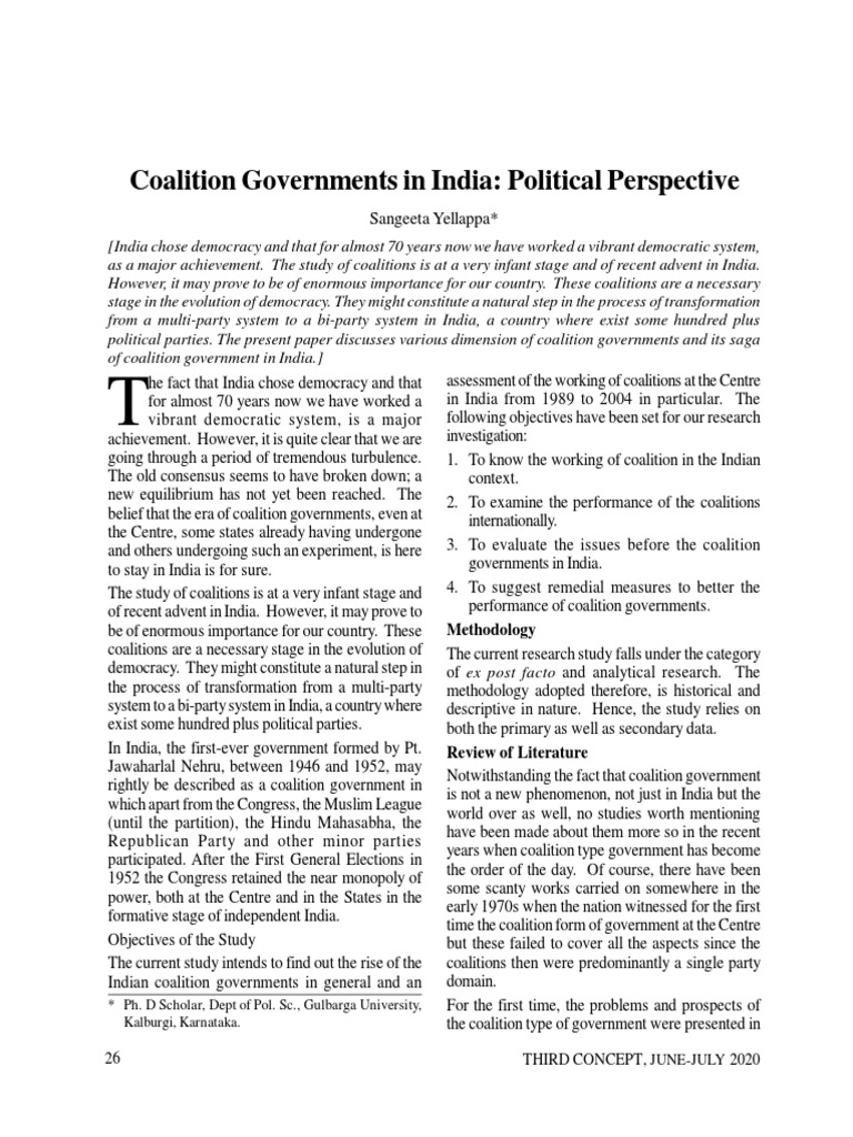 Coalition Governments in India: Political Perspective: Sangeeta ...