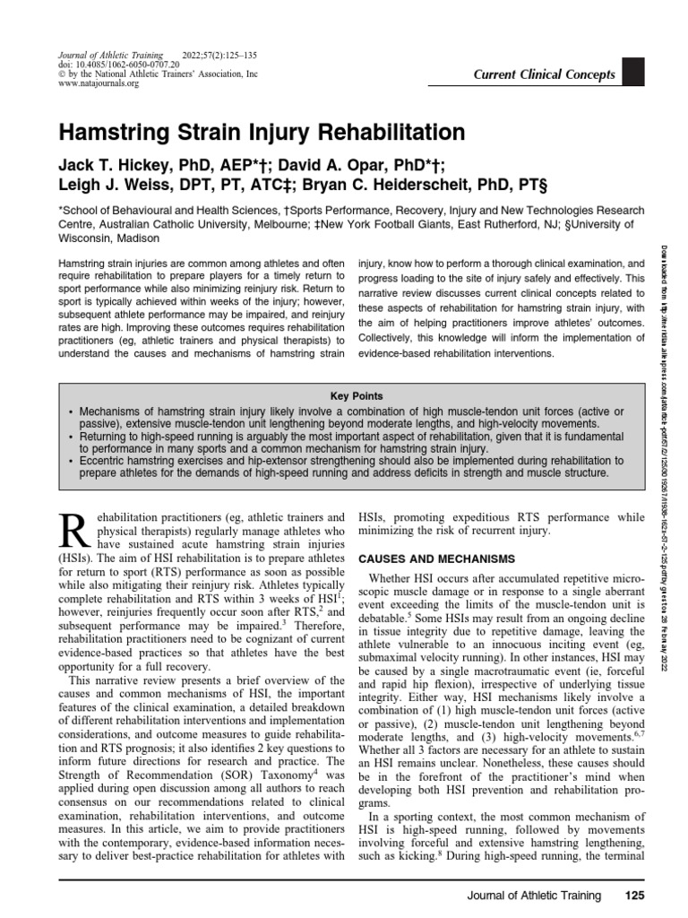 Hamstring Strain Injury Rehabilitation Guidelines | PDF | Physical ...