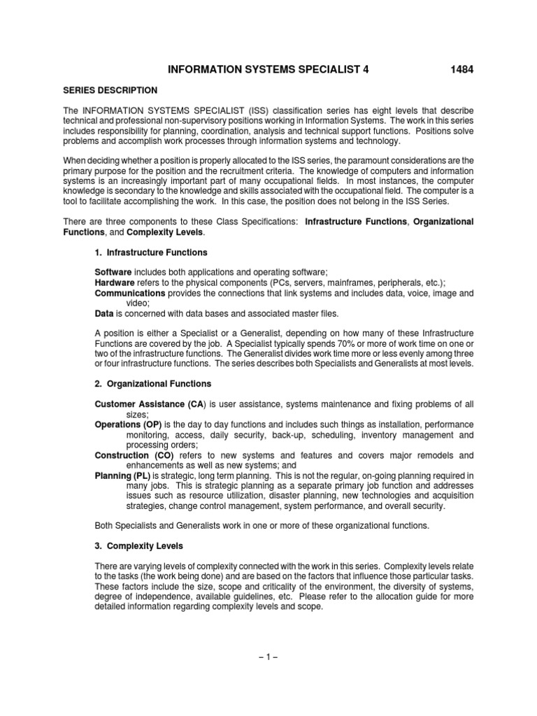 Information Systems Specialist 4 1484 | PDF | Information System | System