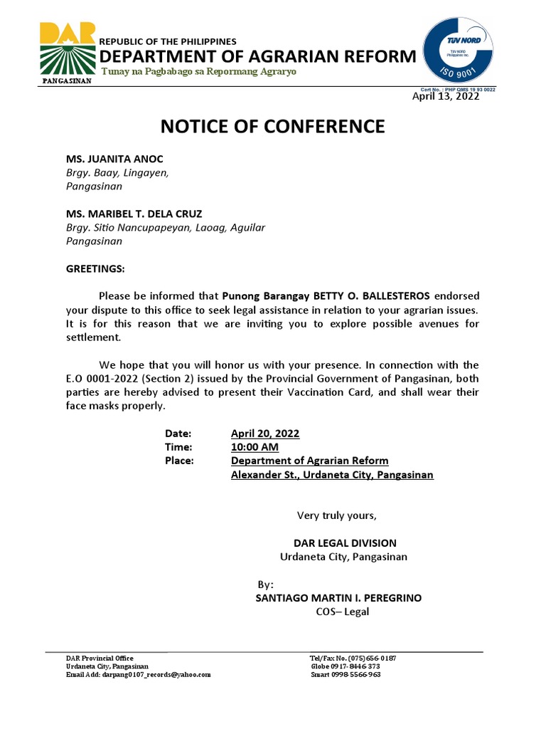 Notice of Conference 1.0 | PDF