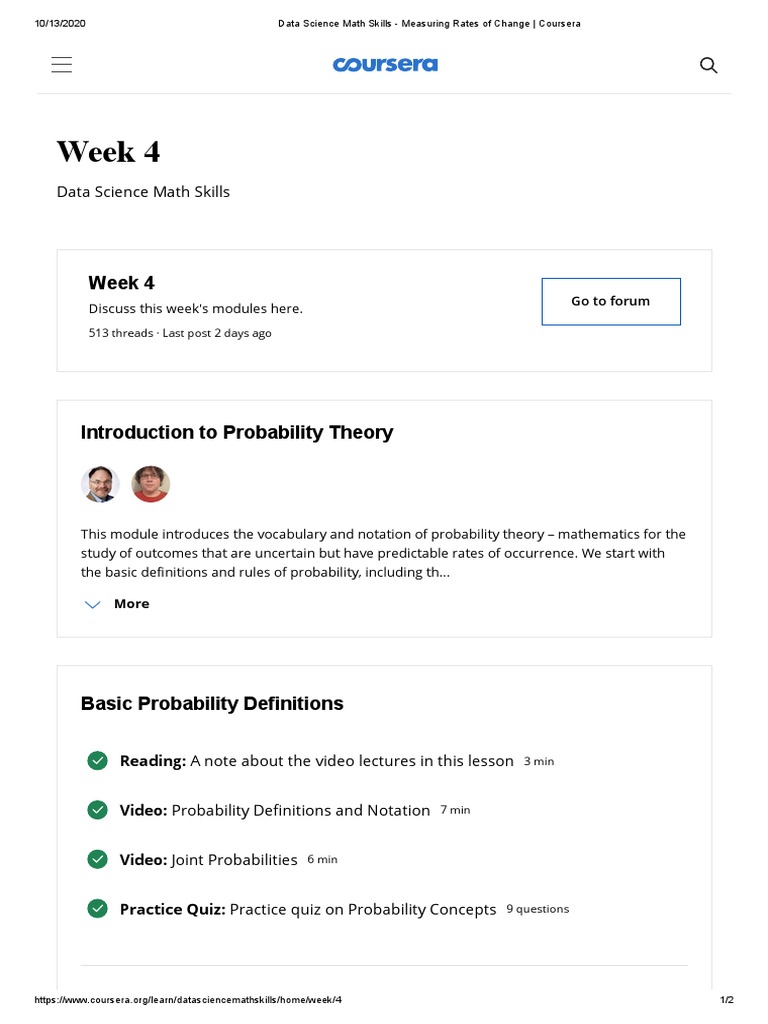 Data Science Math Skills - Week 4 | PDF | Mathematics | Probability