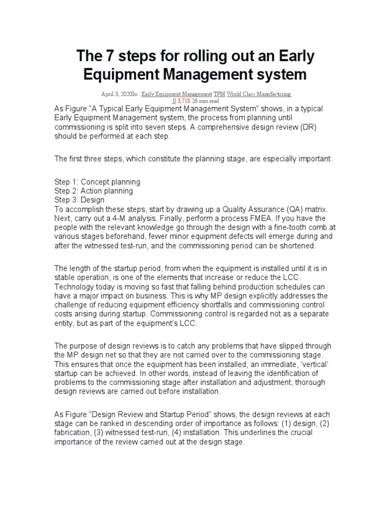 The 7 Steps For Rolling Out An Early Equipment Management System | PDF ...
