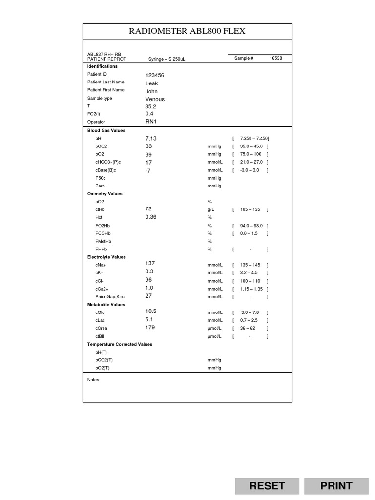 Radiometer ABL800 Flex Normal Ranges | PDF