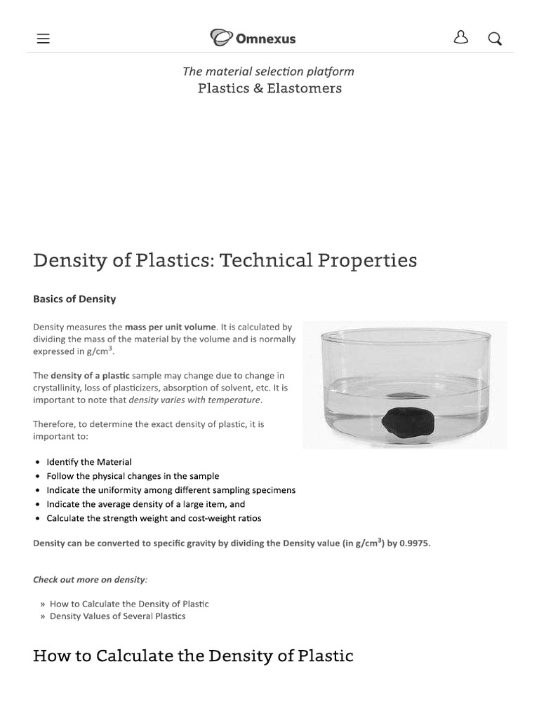 Density of Plastics Material - Technical Properties Table | PDF