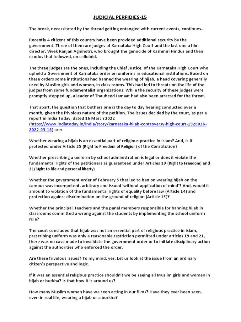 Judicial Perfidies 15 | PDF | Supreme Court Of India | Hijab