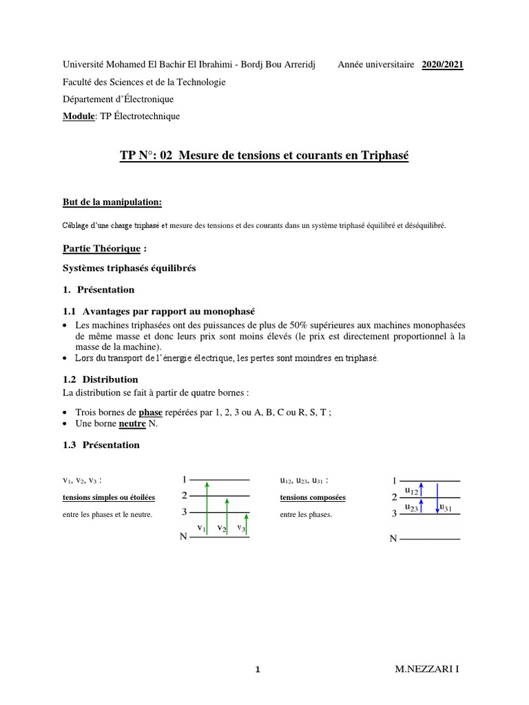 TP #02 Mesure de Tensions Et Courants en Triphasé | PDF | Tension électrique | Obliger