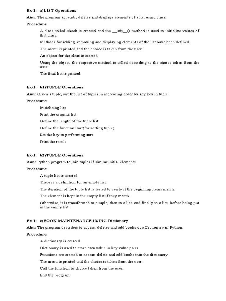 PYTHON PROGRAMMING - Procedure1 | PDF | Matrix (Mathematics) | Subroutine