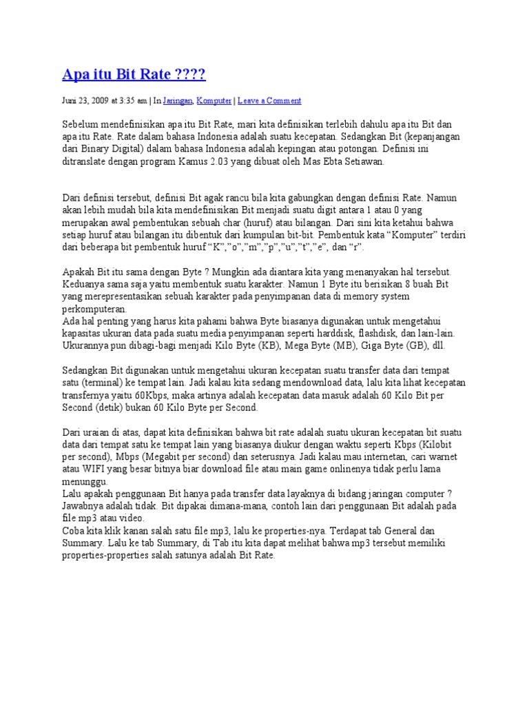 Apa Itu Bit Rate | PDF