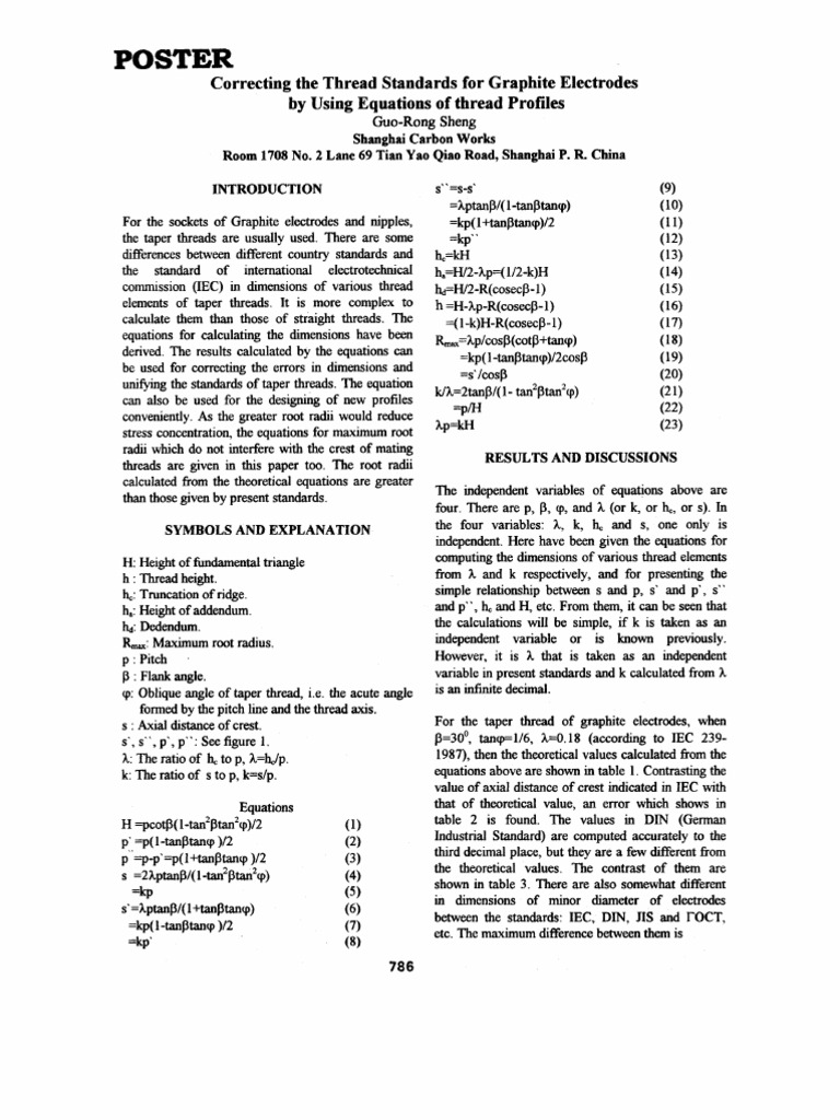 Poster: Correcting The Thread Standards For Graphite Electrodes by ...