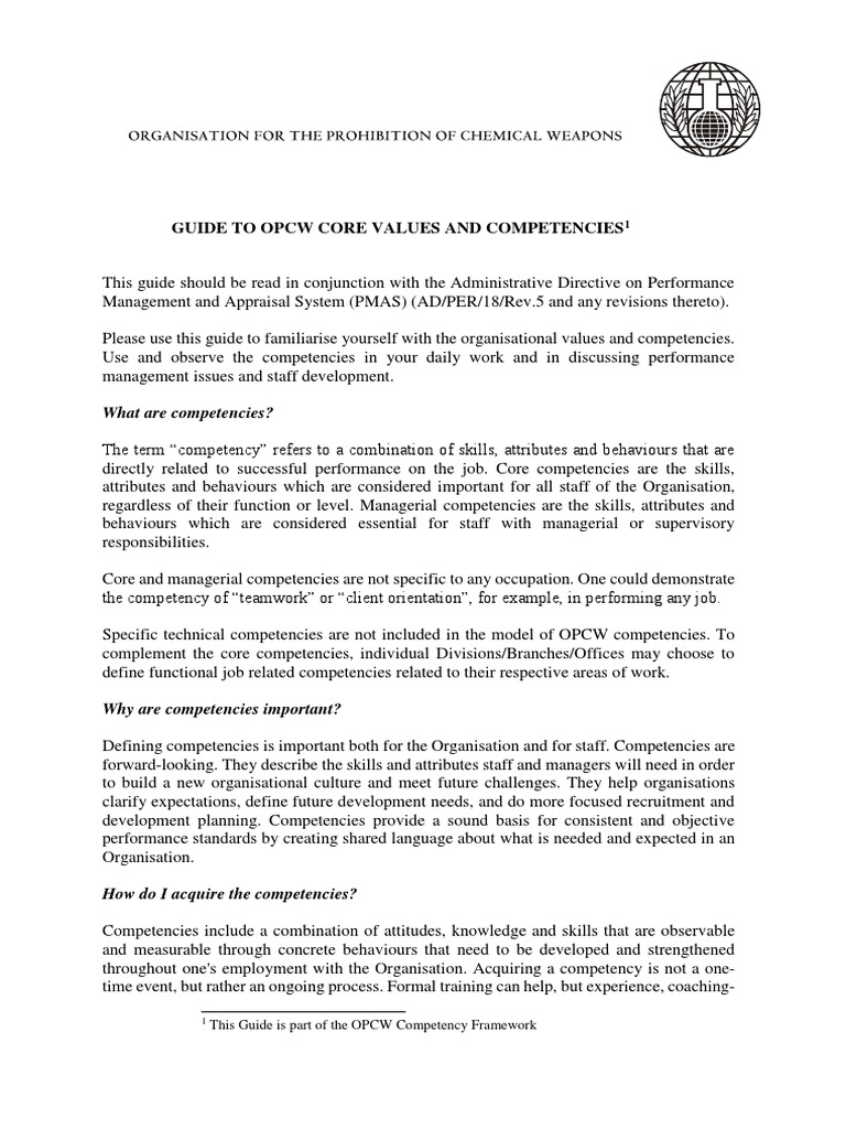 Guide To OPCW Core Values and Competencies | PDF | Communication ...