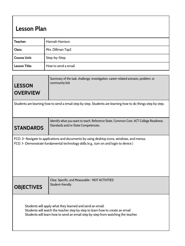 Team Lesson Plan Full Template Blank | PDF