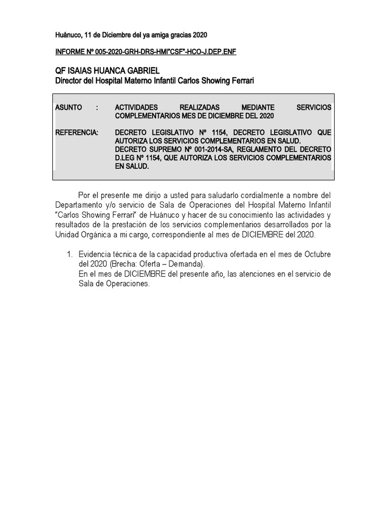 Informe Horas Complementarias Nancy | PDF | Hospital | Ciencias de la Salud