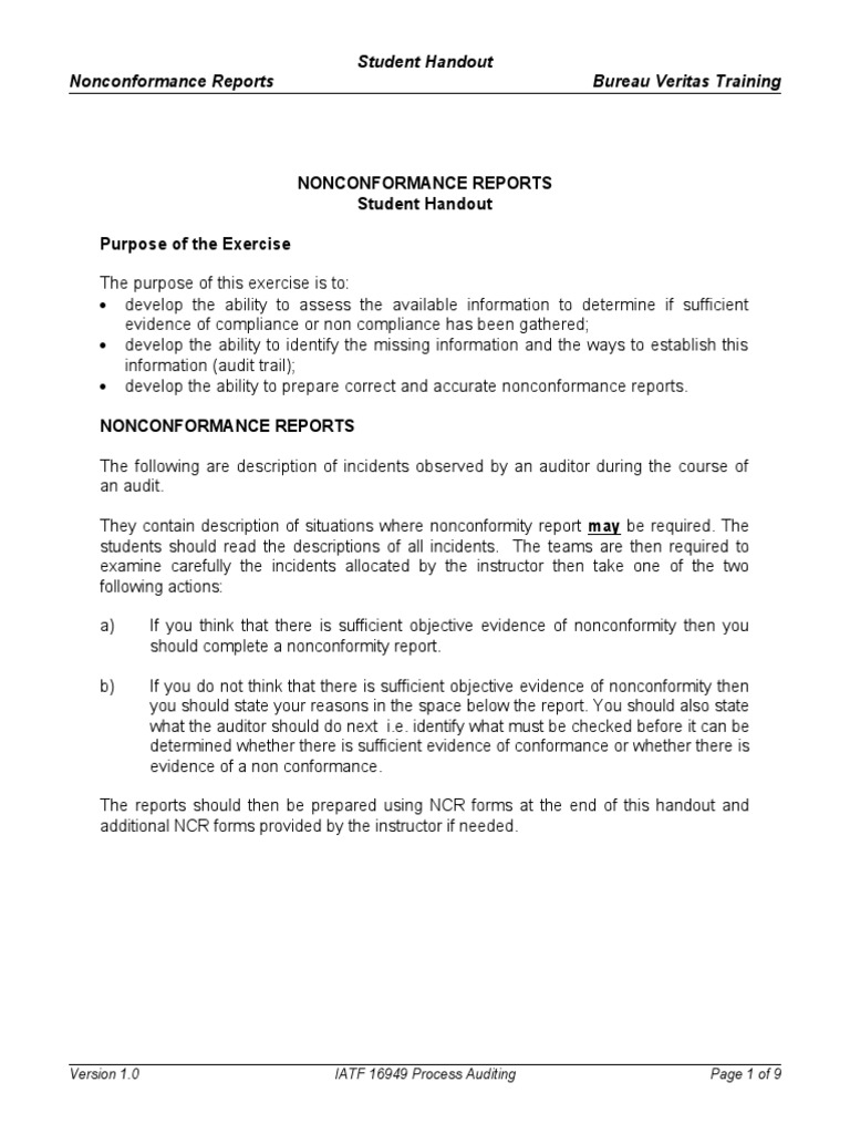 Write Nonconformities v1.1 | PDF | Audit | Internal Audit