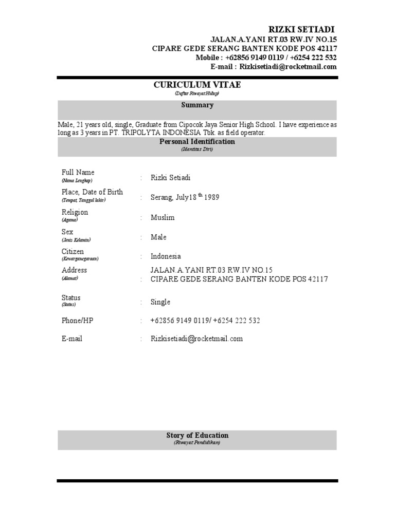 CV Rizki | PDF | Nature