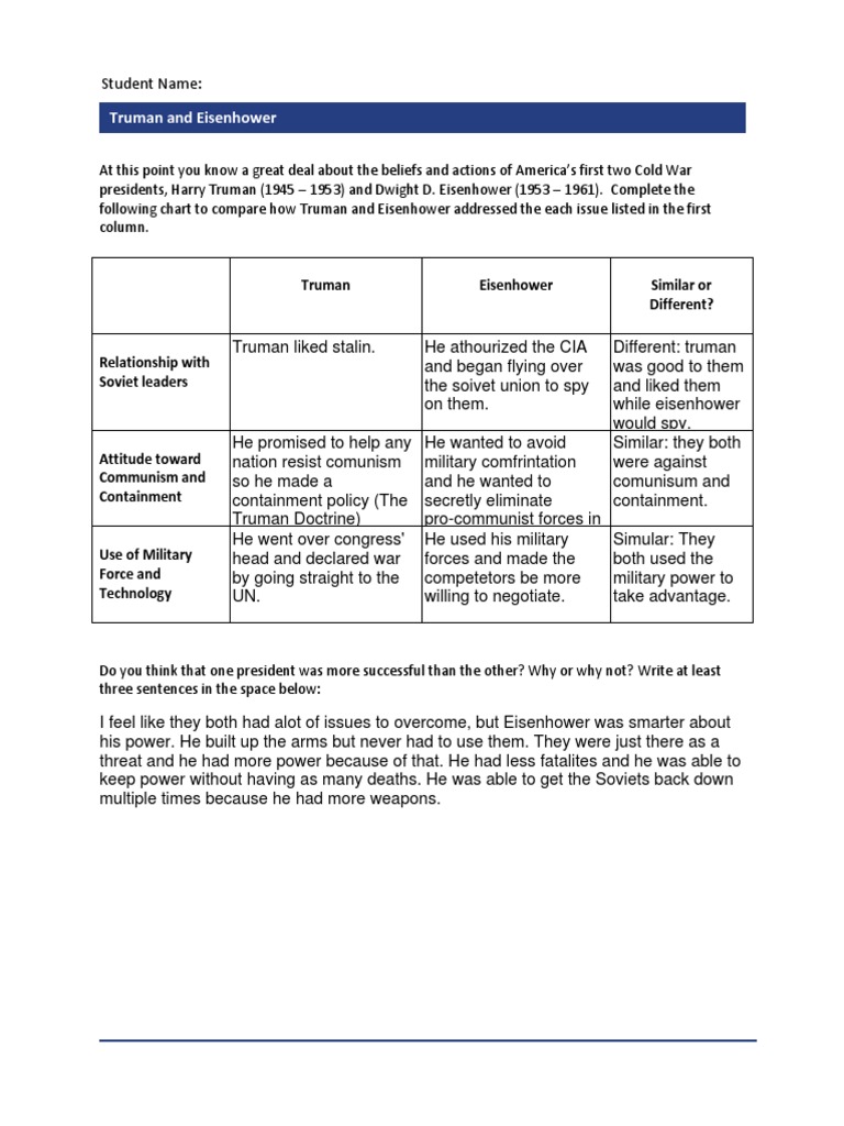 9 6worksheet - TrumanandEisenhower | PDF | Containment | Harry S. Truman