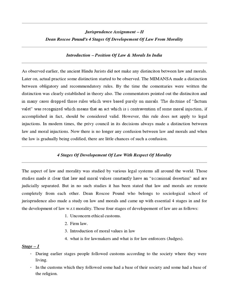 Jurisprudence Assignment - II Dean Roscoe Pound's 4 Stages of ...