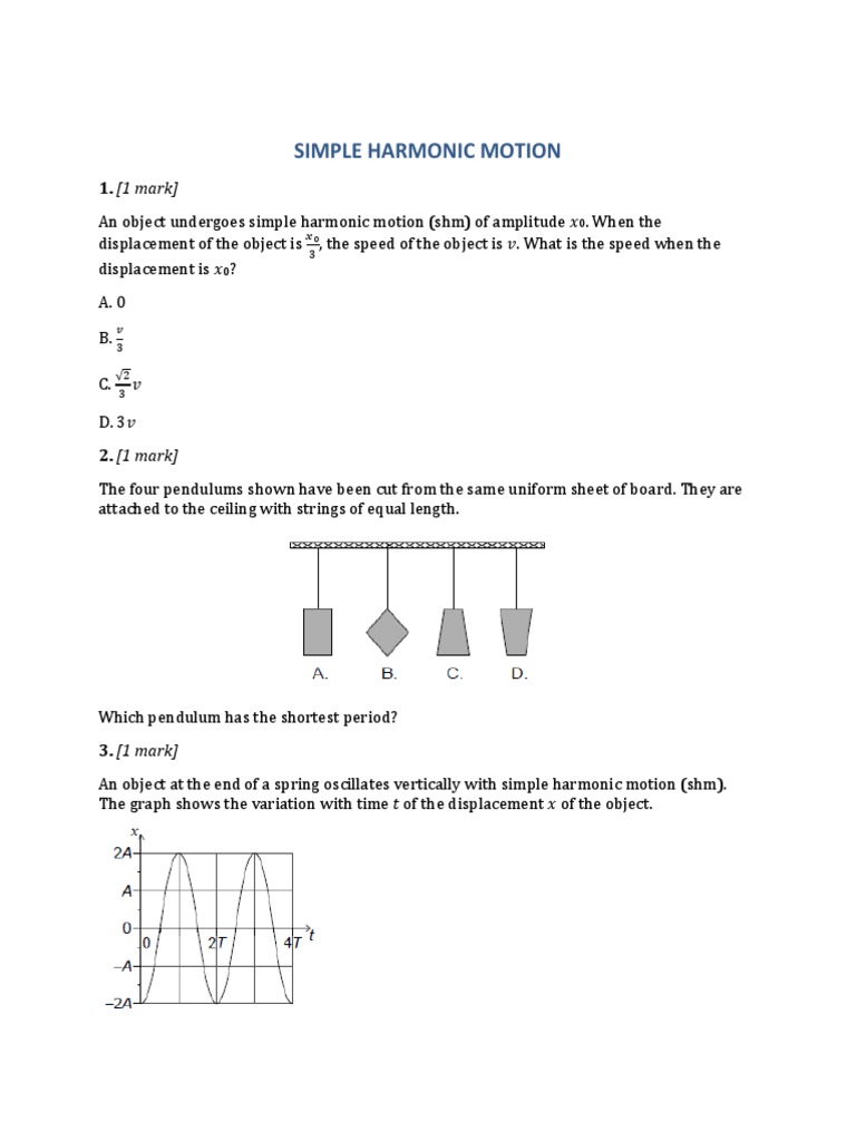 9.1 Simple Harmonic Motion Past IB Questions | PDF | Waves | Pendulum